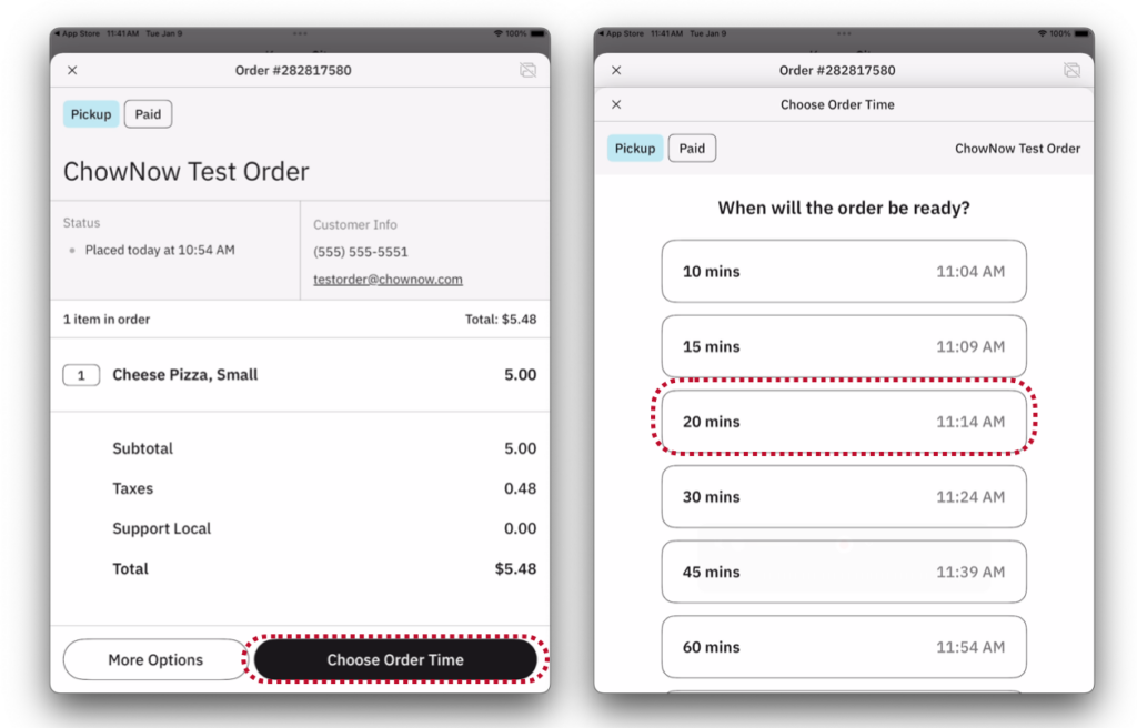 How do I adjust the 'order time' for incoming orders? - ChowNow